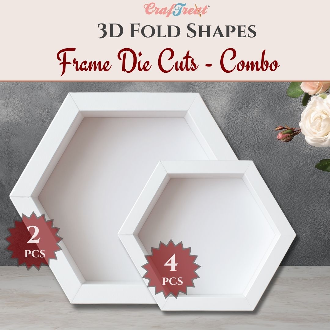 CrafTreat 3D Fold Shapes - Frames White - Hexagon Combo 6pcs — Craftreat