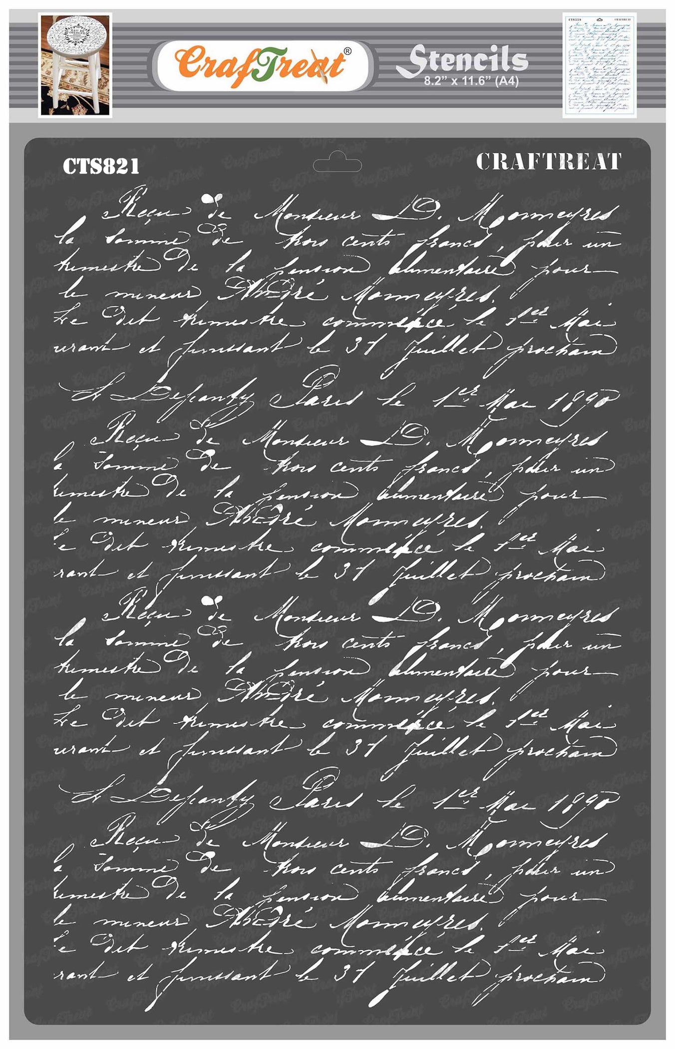 Buy French Script Stencil for Mixed Media A4 Online | CrafTreat — Craftreat